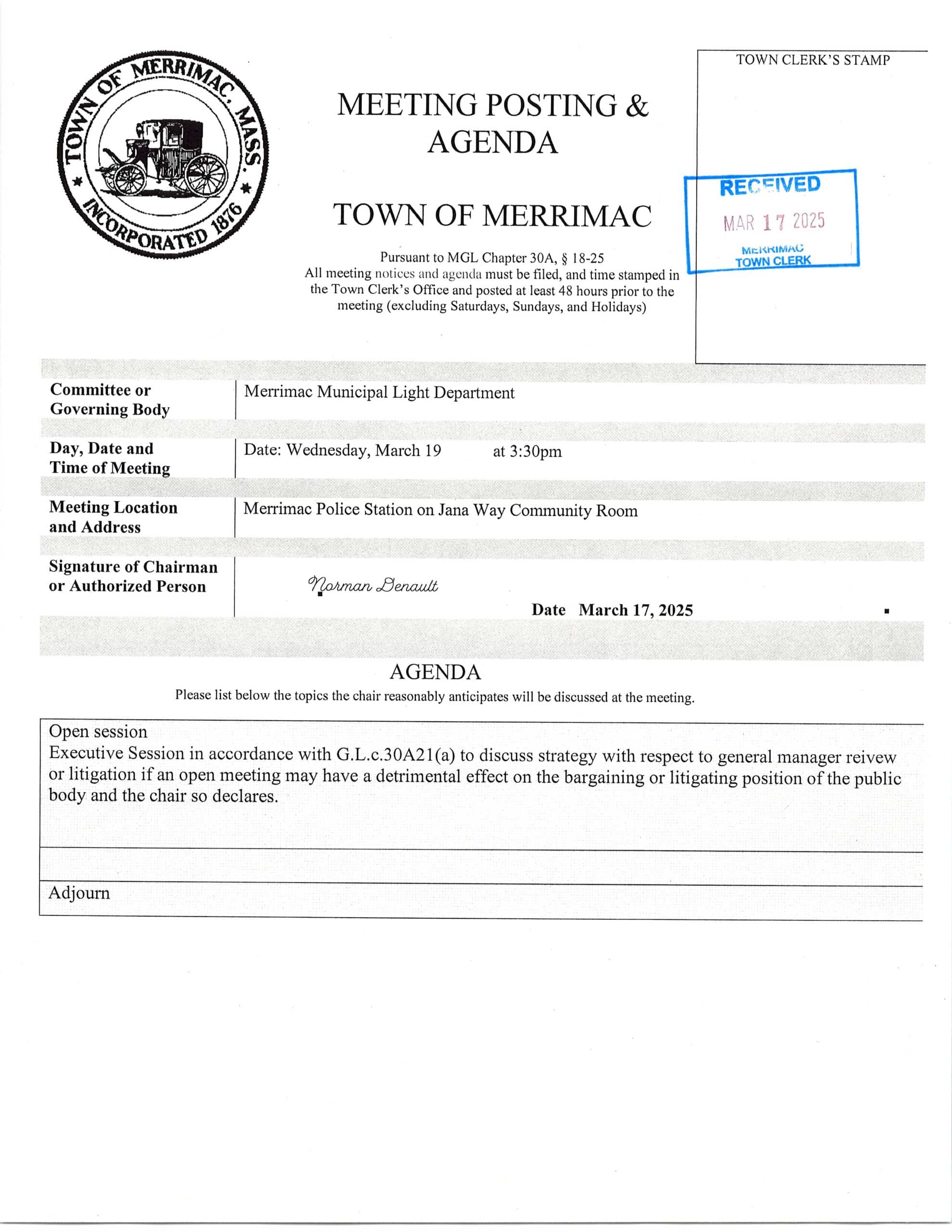 Merrimac Light Dept. 3.19.2025 - Town of Merrimac, MA