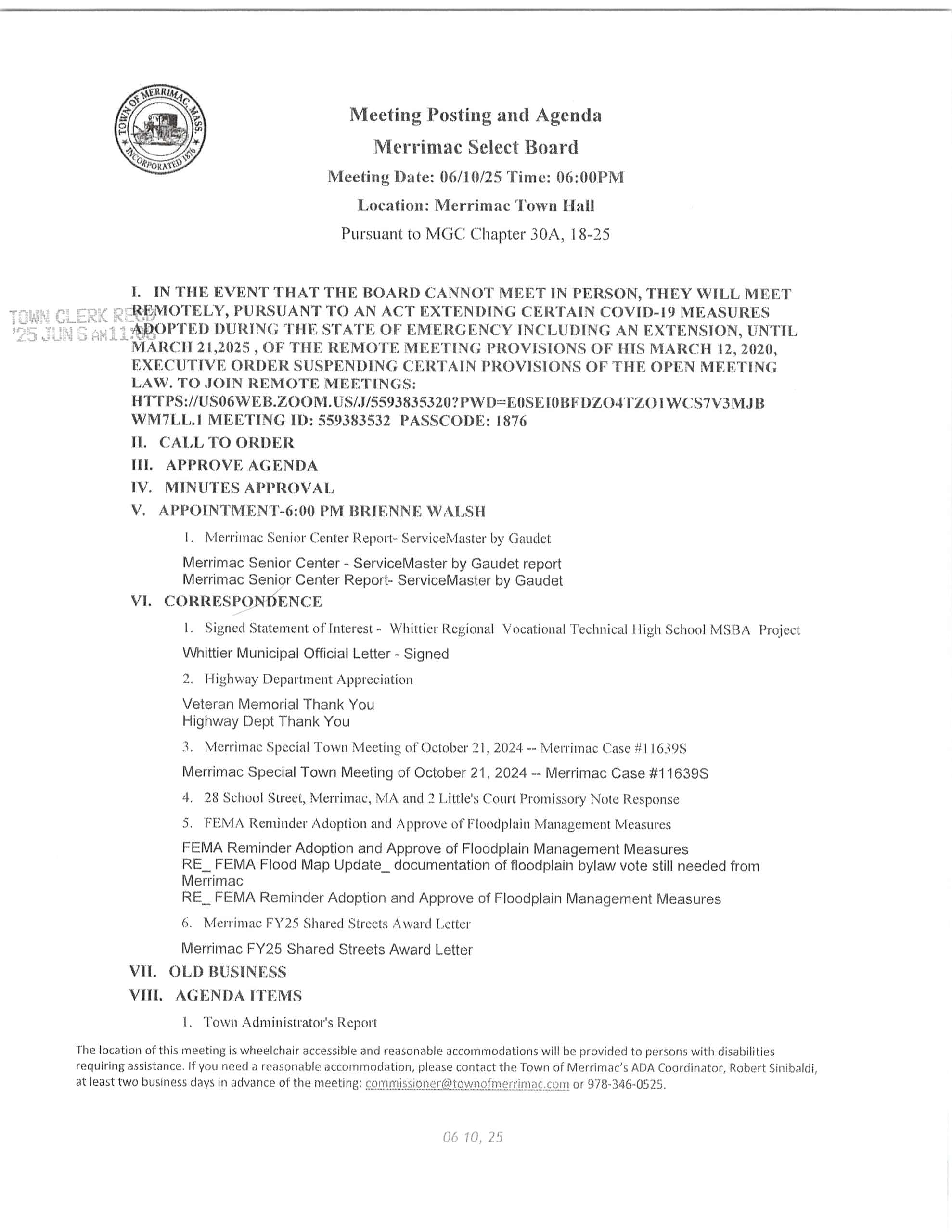 Select Board 6.10.2025 - Town of Merrimac, MA
