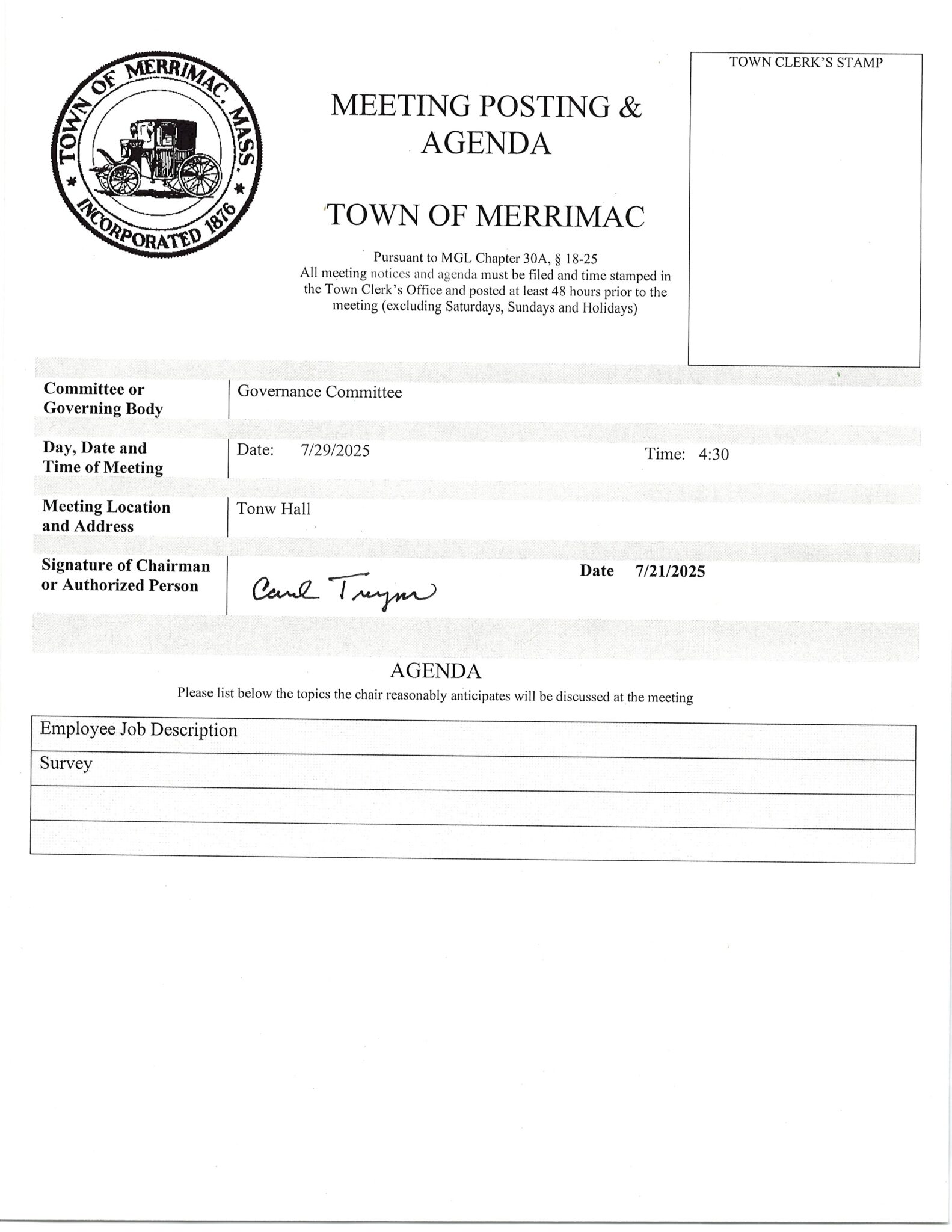 Governance Committee 7.29.2025 - Town of Merrimac, MA