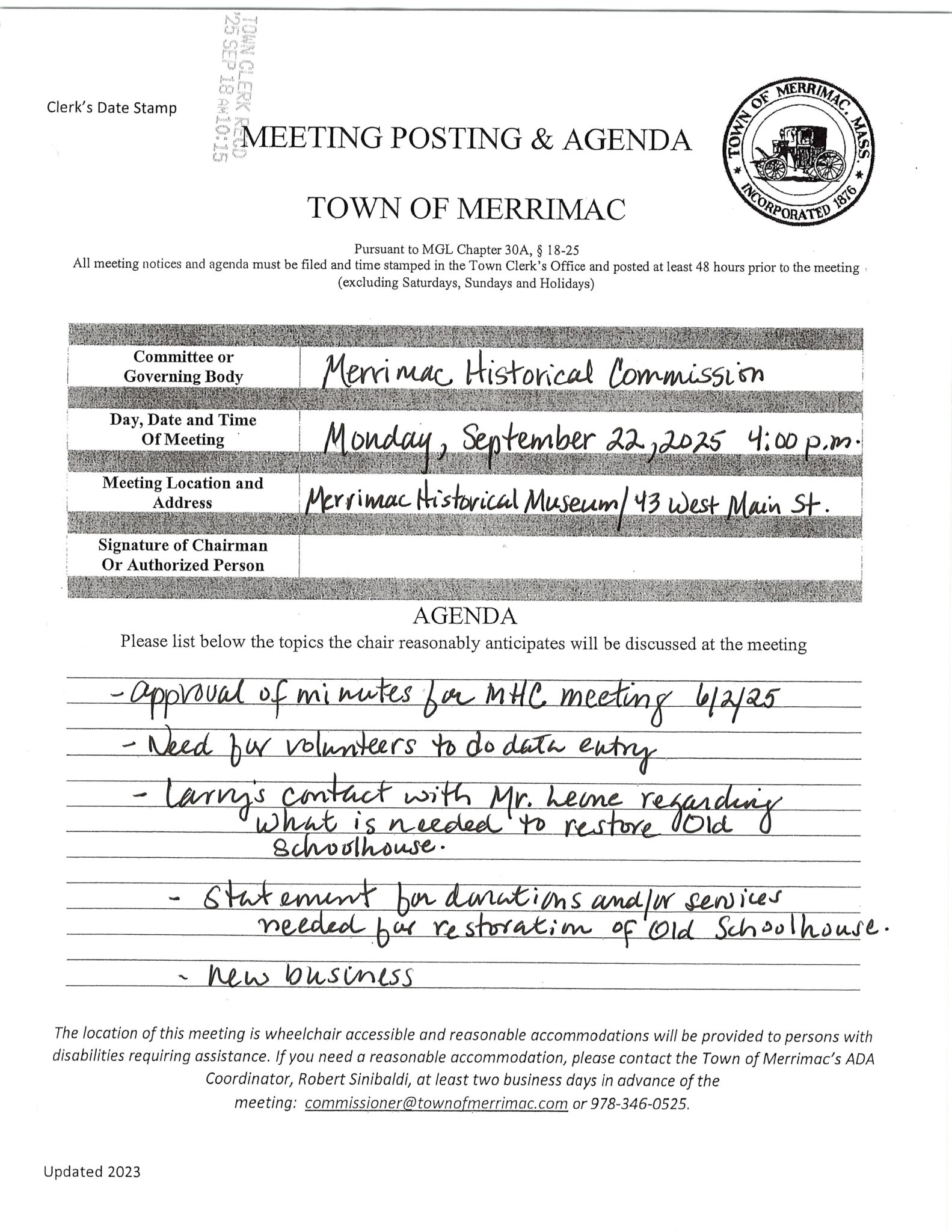 Merrimac Historical Commission 9.22.2025 - Town of Merrimac, MA